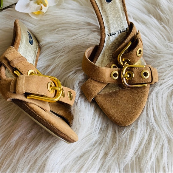 Pompili | Shoes | Pompili Vera Pelle Brown Tan Leather Upper Sandals ...